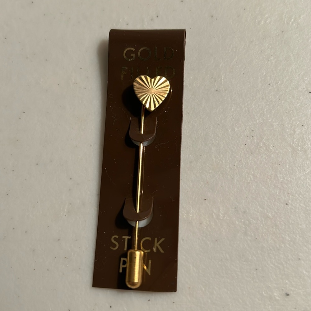 Gold Filled Heart Stick Pin - Gem